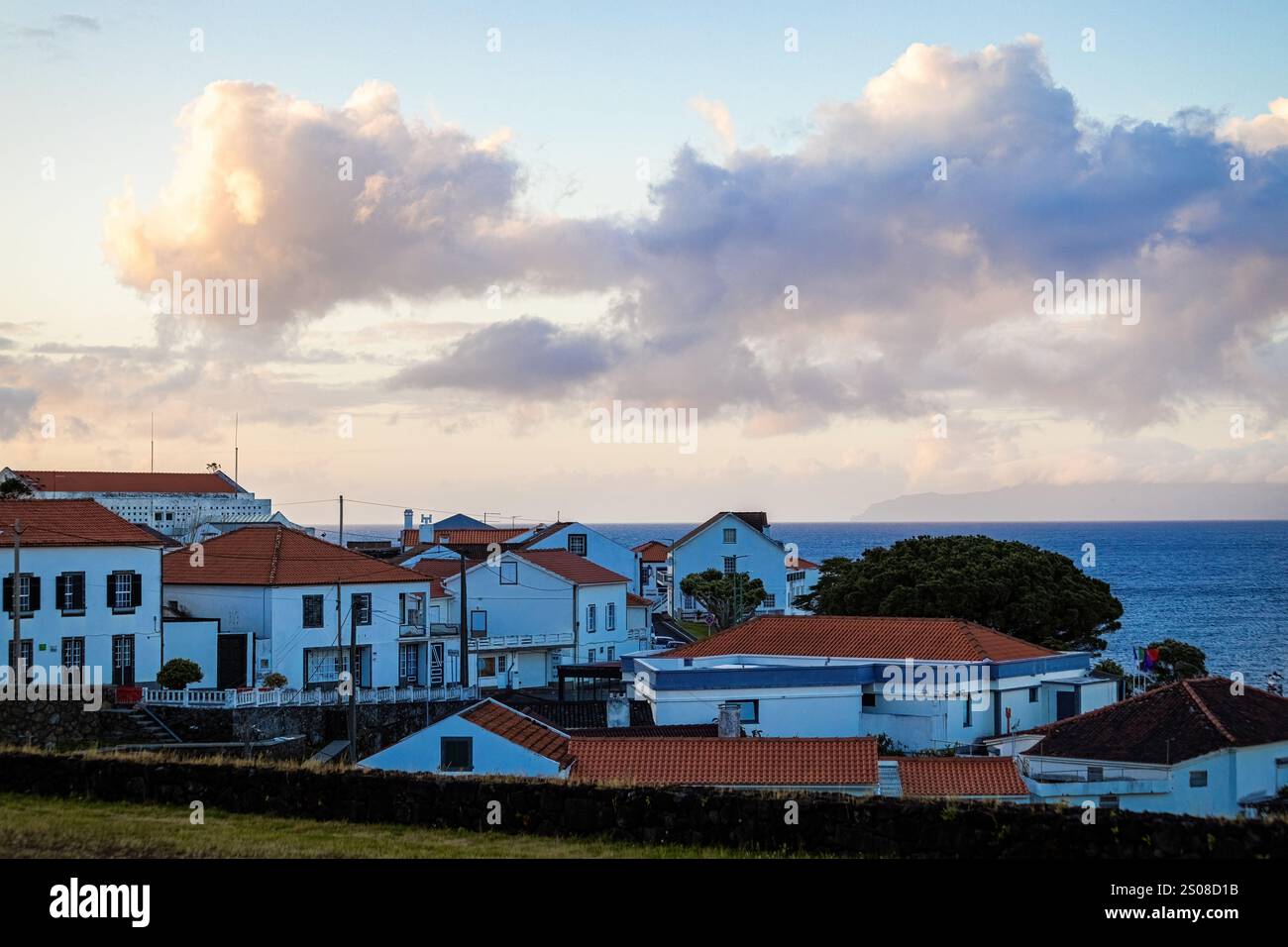 Traditional tile roof houses at Pico island Azores Portugal Stock Photo ...