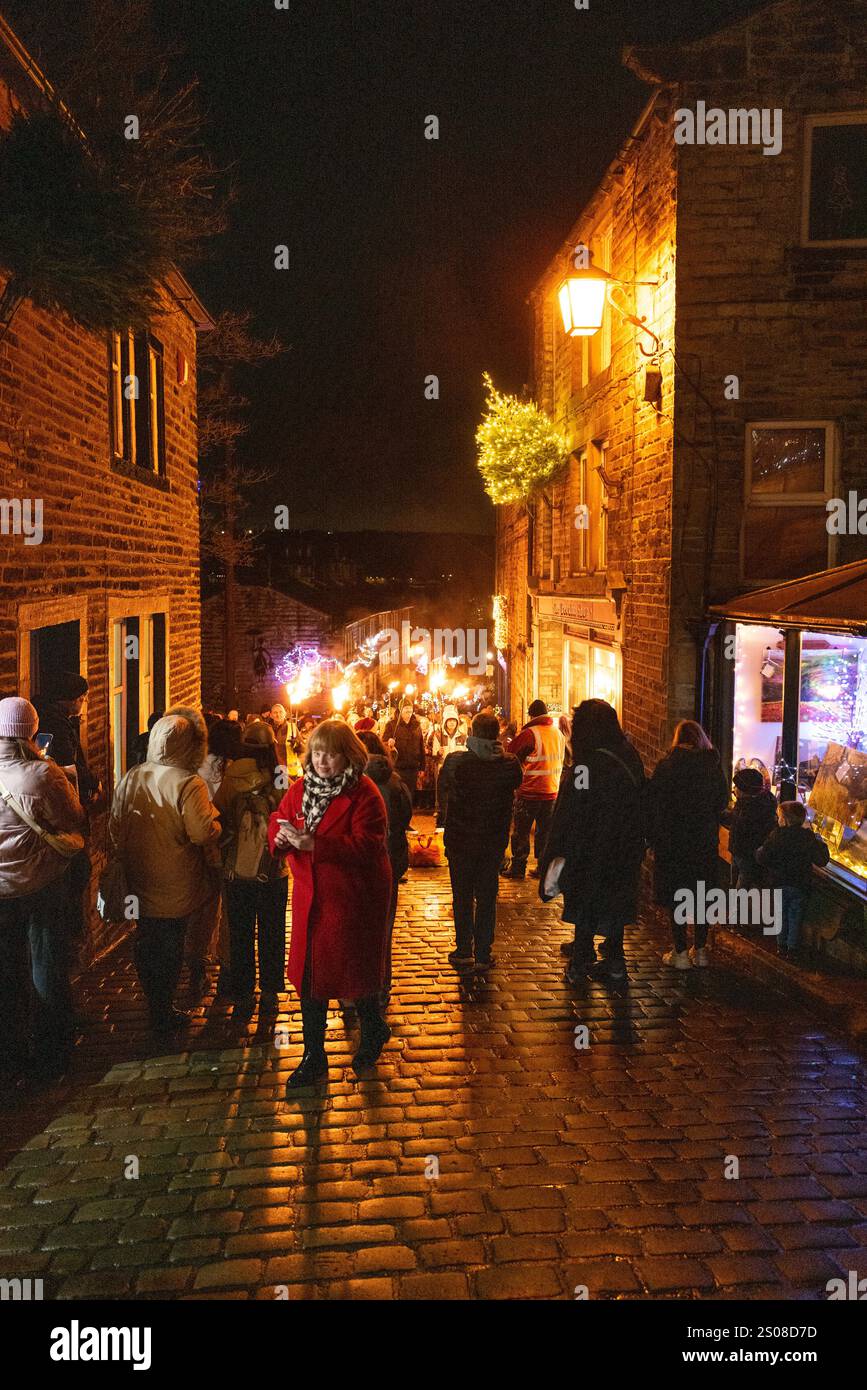 Haworth, West Yorkshire, UK: A torchligh procession is held in December ...