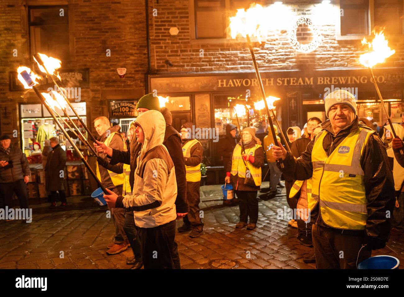 Haworth, West Yorkshire, UK: A torchligh procession is held in December ...