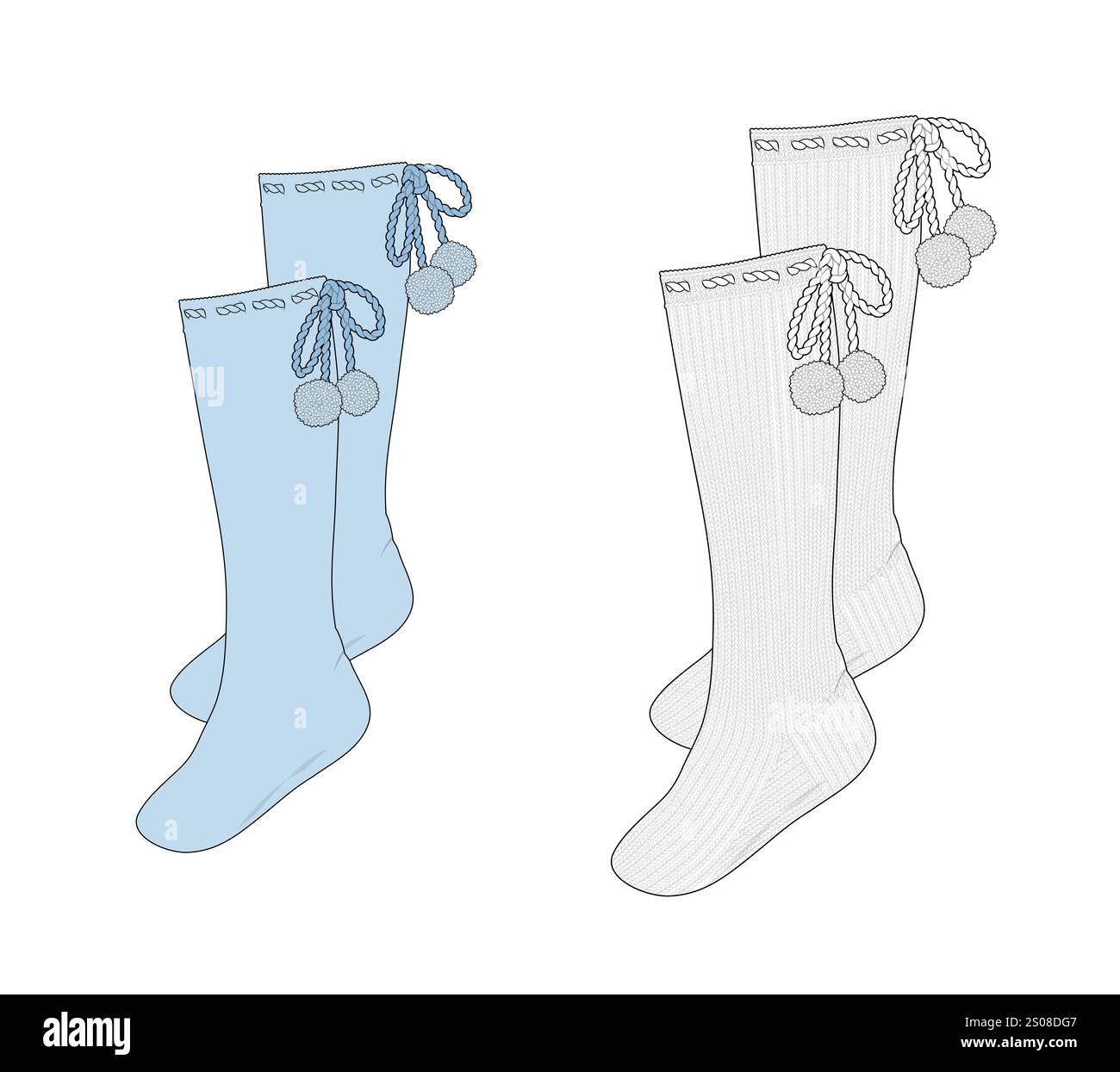 Women pom pom knee high socks flat sketch hi-res stock photography and ...