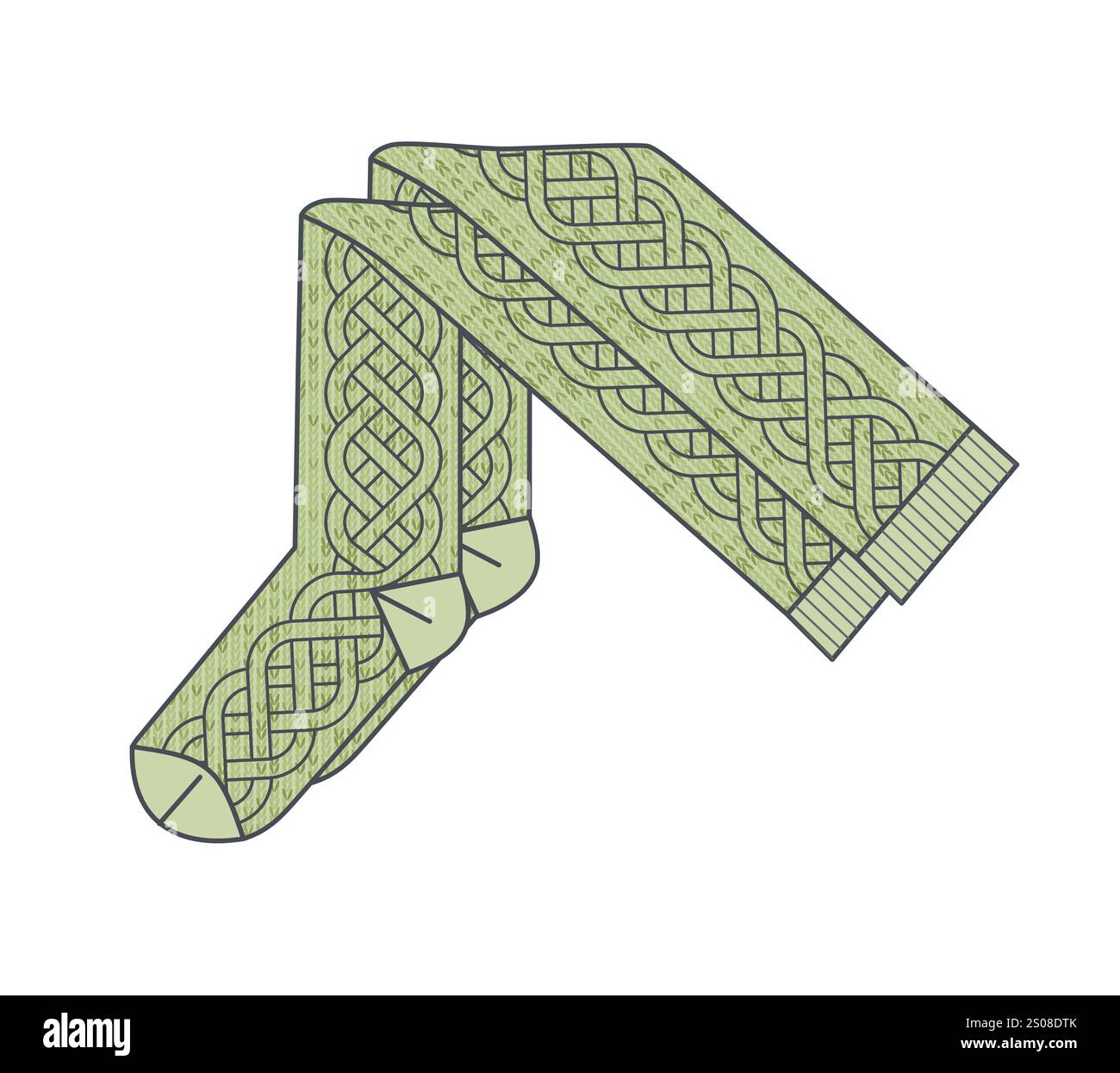 Cable knit socks vector design mockup template technical flat drawing ...