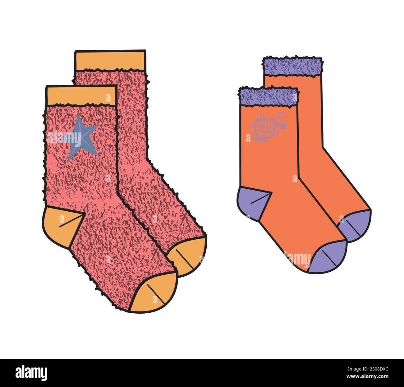 Twin pack fleece socks vector mockup template technical technical line ...