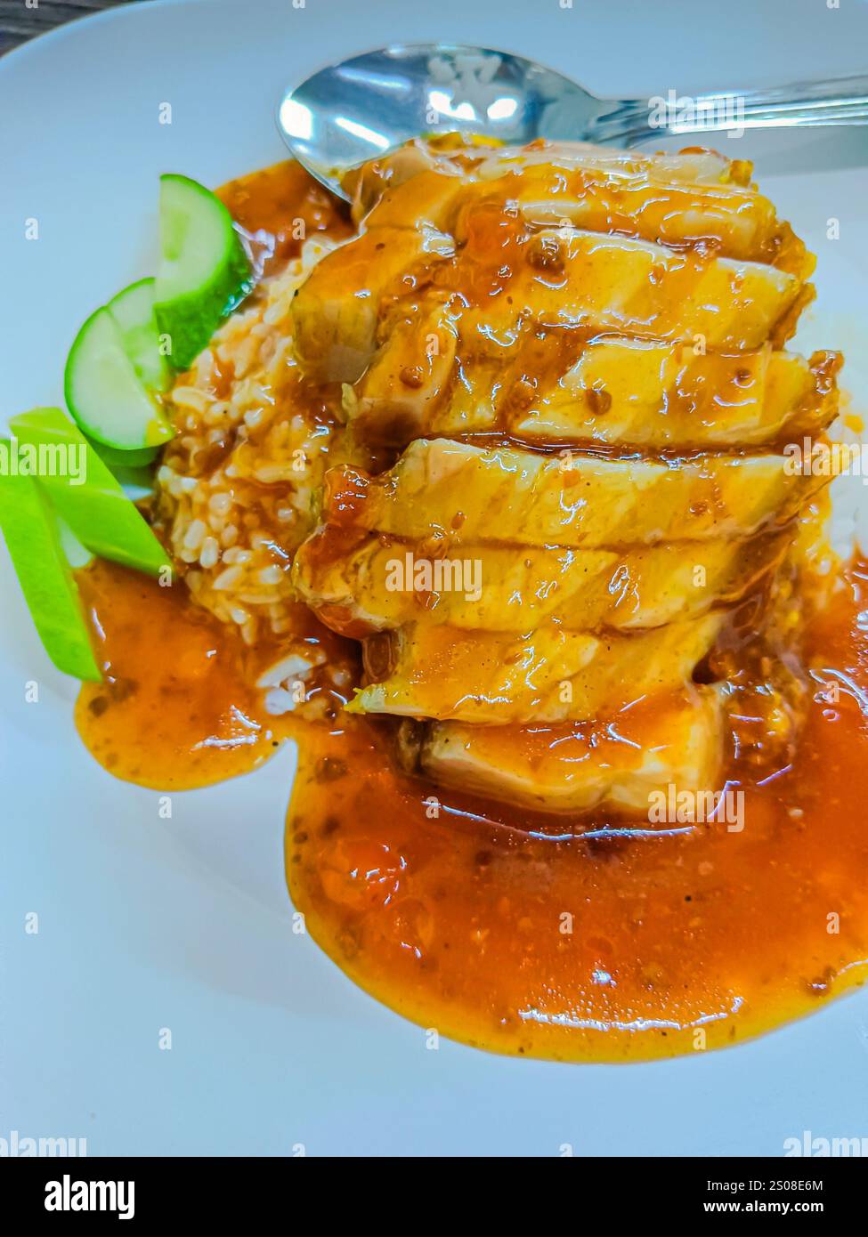 Crispy pork rice, Chinese crispy pork with rice and sauce Stock Photo ...