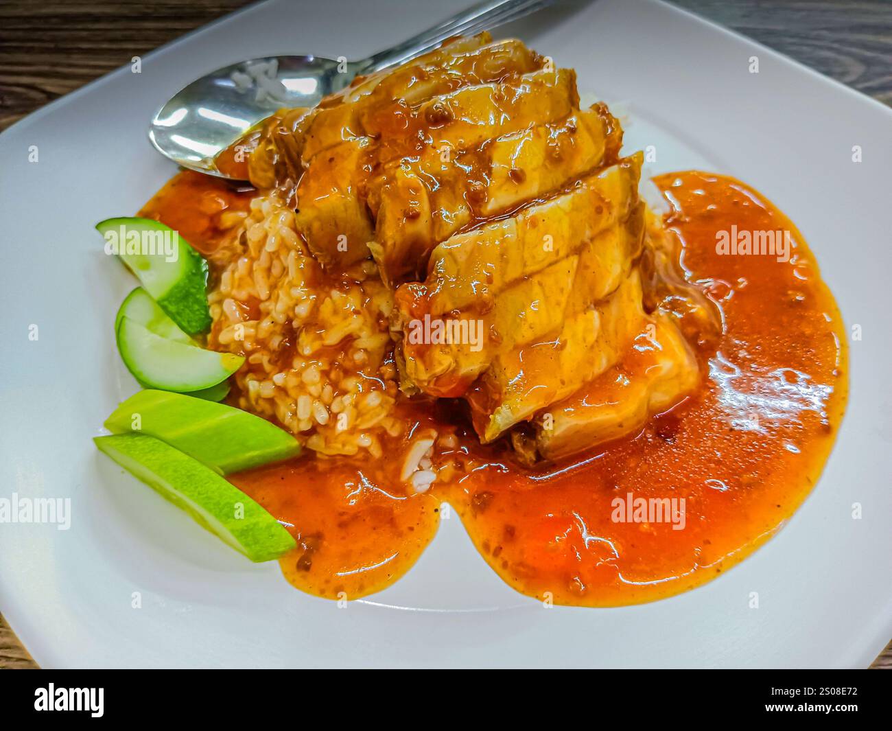 Crispy pork rice, Chinese crispy pork with rice and sauce Stock Photo ...