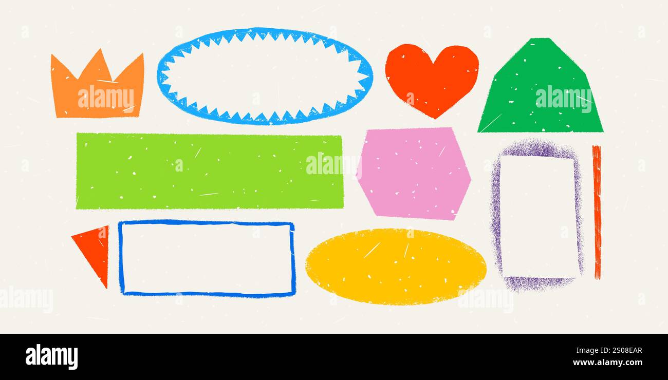 Simple shape stickers with various patterns in rough rustic style. Hand ...