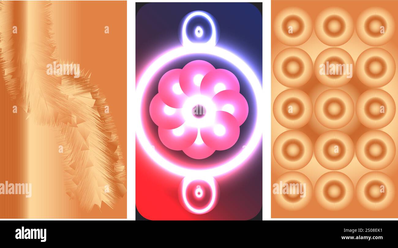 Three Abstract vertical backgrounds wallpapers set two wooden color and one blue red circular ...