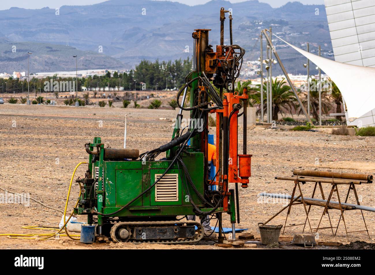 Water well drill. Industrial machinery drilling with mining tower ...
