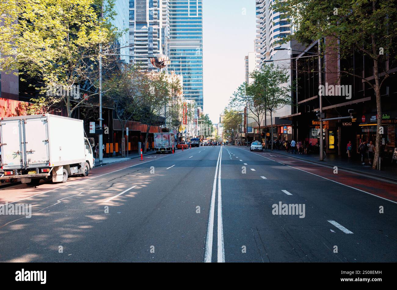 A vibrant view of George Street in Sydney, featuring high-rise ...
