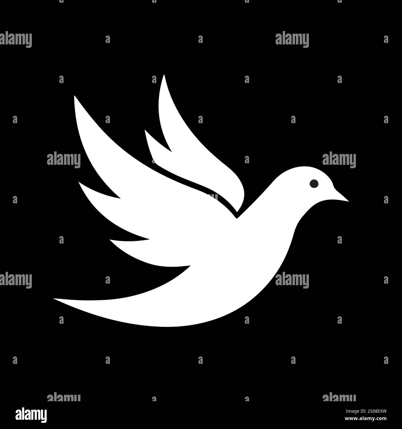 dove icon. bird sign. Animal icon. Symbolic White Dove in Flight Against a Black Background ...