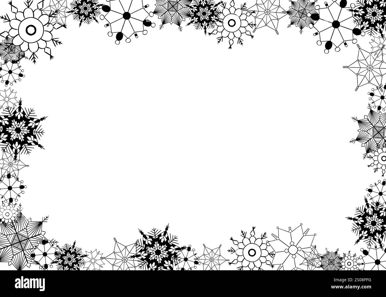 Rectangle vector Frame with snowflakes. Graphic line on transparent ...
