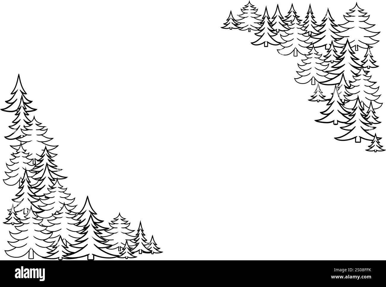 Pine tree forest tree decoration. Winter season frame, graphic line ...