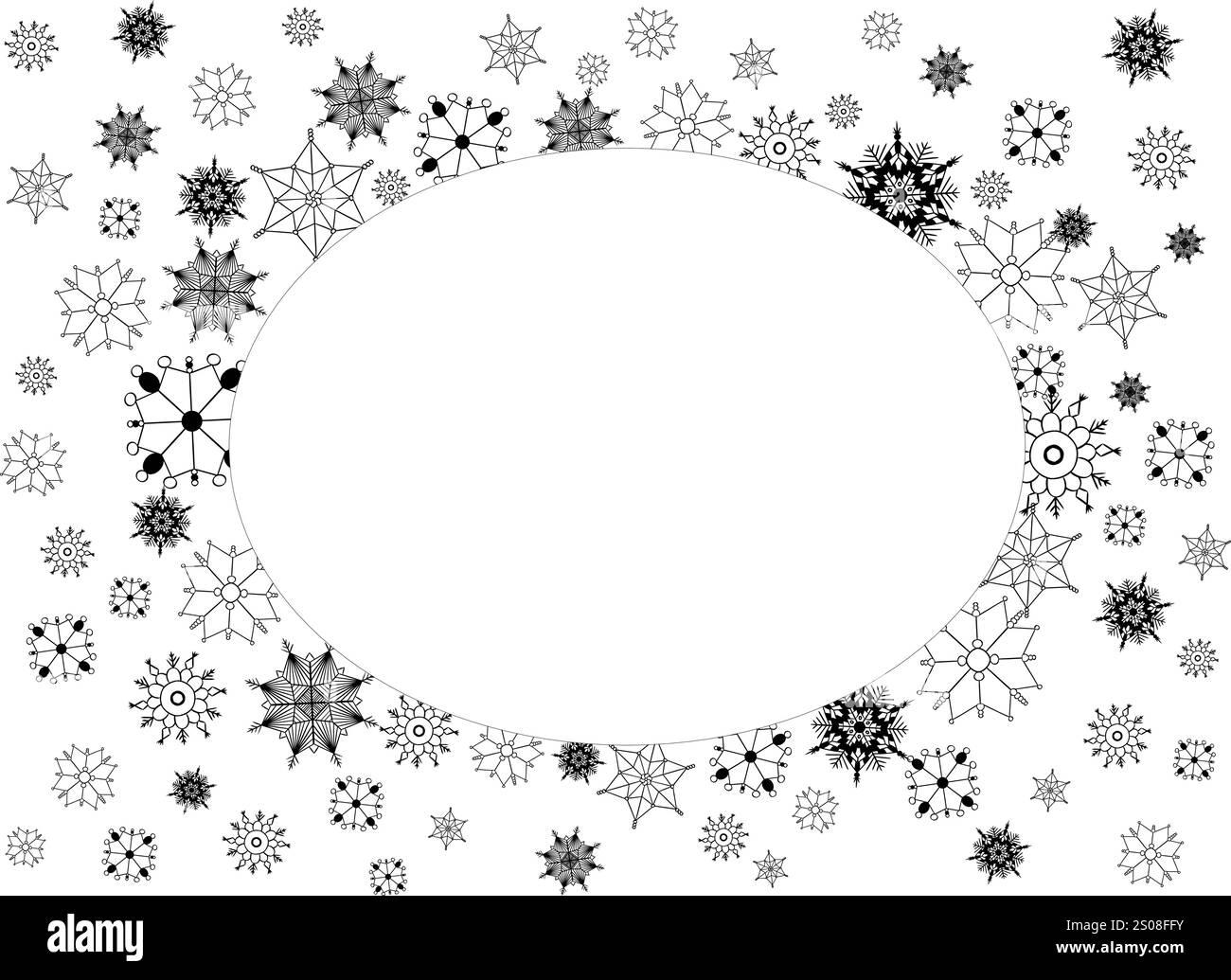 Graphic line snow flakes oval frame on transparent background. Isolated ...