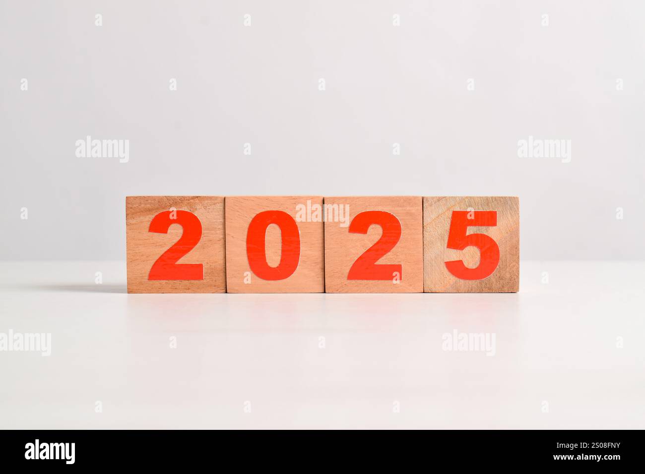 Close up of 2025 Wooden Blocks on A Table. Starting new year 2025 ...