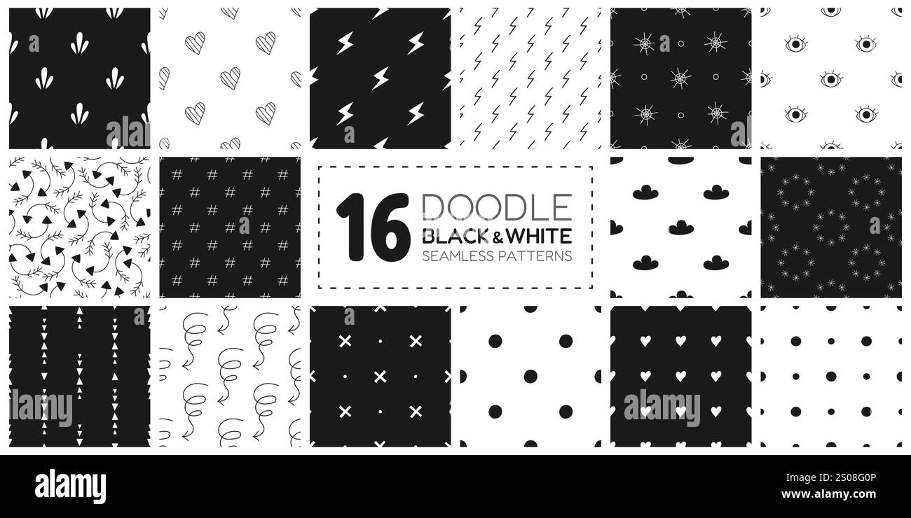 16 Doodle seamless patterns collection Stock Vector Image & Art - Alamy