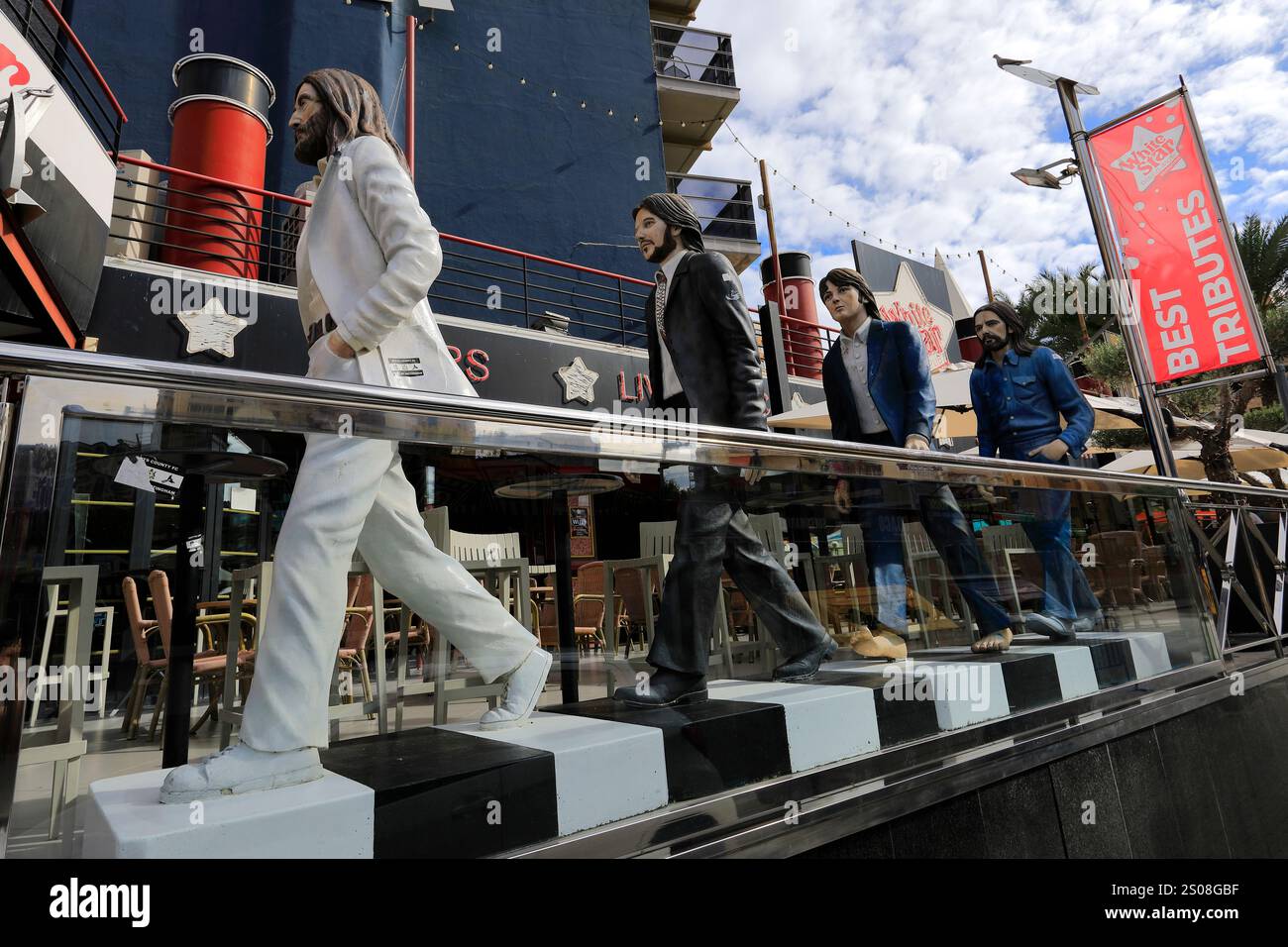 The Beatles figures outside the Hotel Marina, Levante beach, Benidorm ...