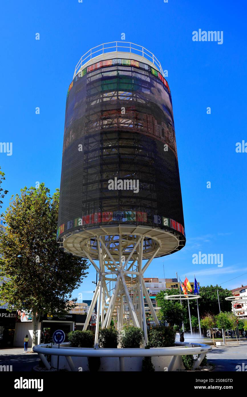 The Tecnohito tower, in the Plaça Triangular, Old town Benidorm, Costa ...