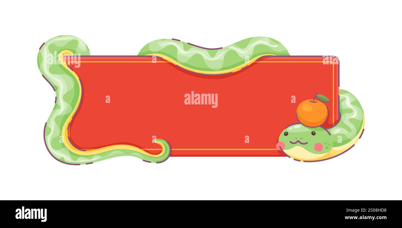 Green cartoon snake with mandarin fruit on its head, wrapping around a ...