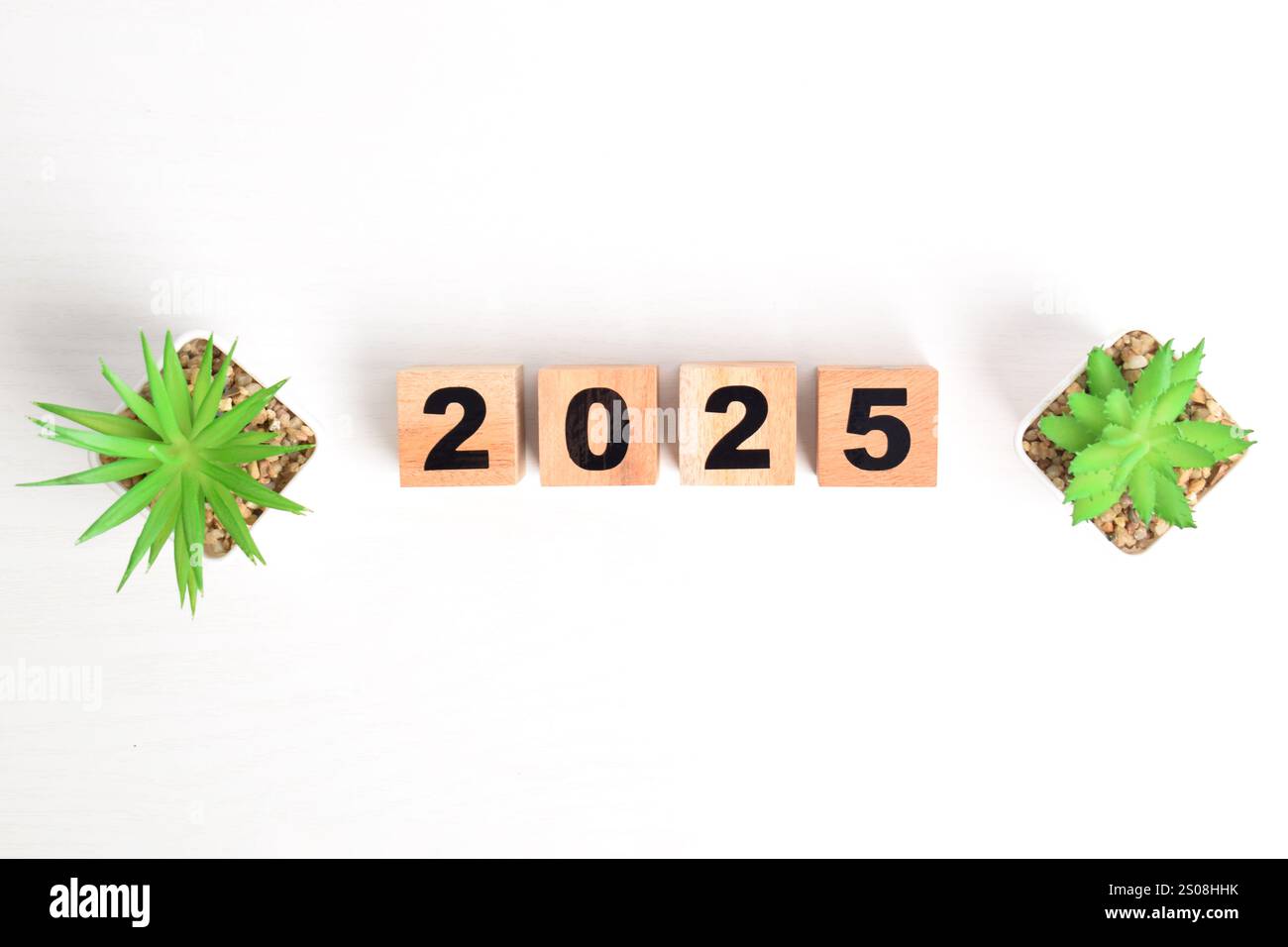 Close up of 2025 Wooden Blocks on A Table. Starting new year 2025 ...