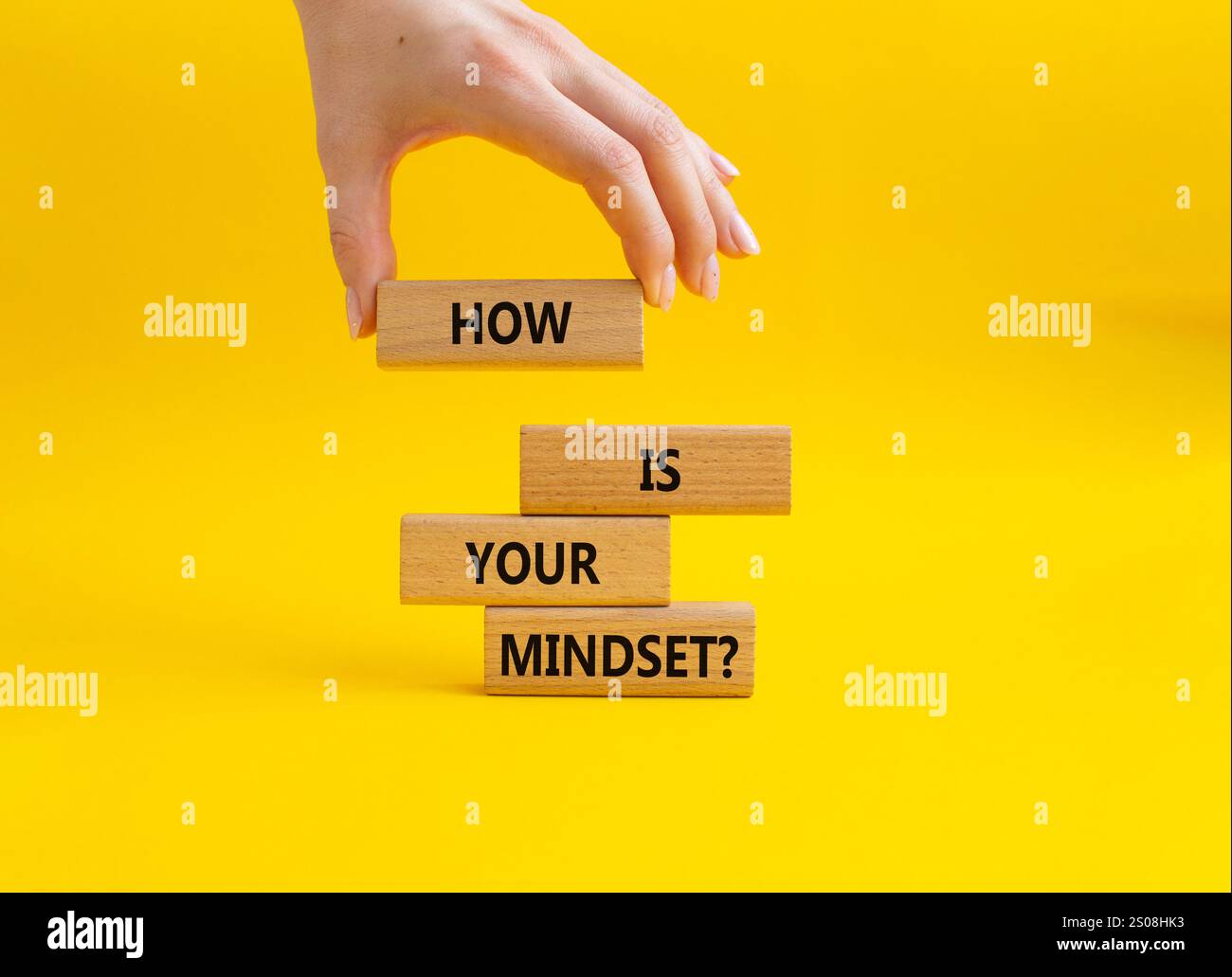 Mindset symbol. Wooden blocks with words How is your Mindset. Beautiful ...