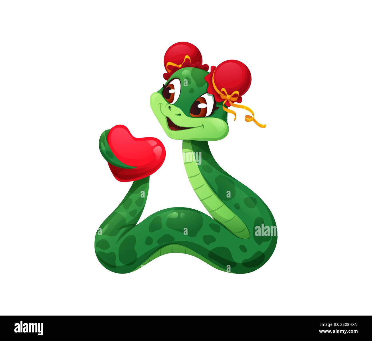 Valentine day cheerful cartoon snake character holding red love heart ...