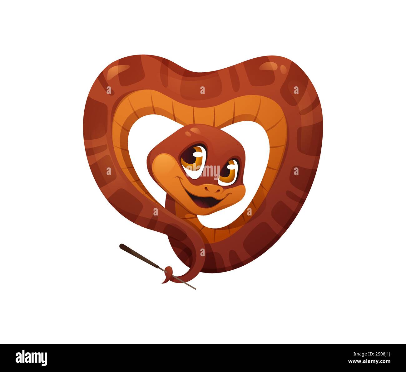 Valentine day cartoon snake character coiled in the shape of a heart ...