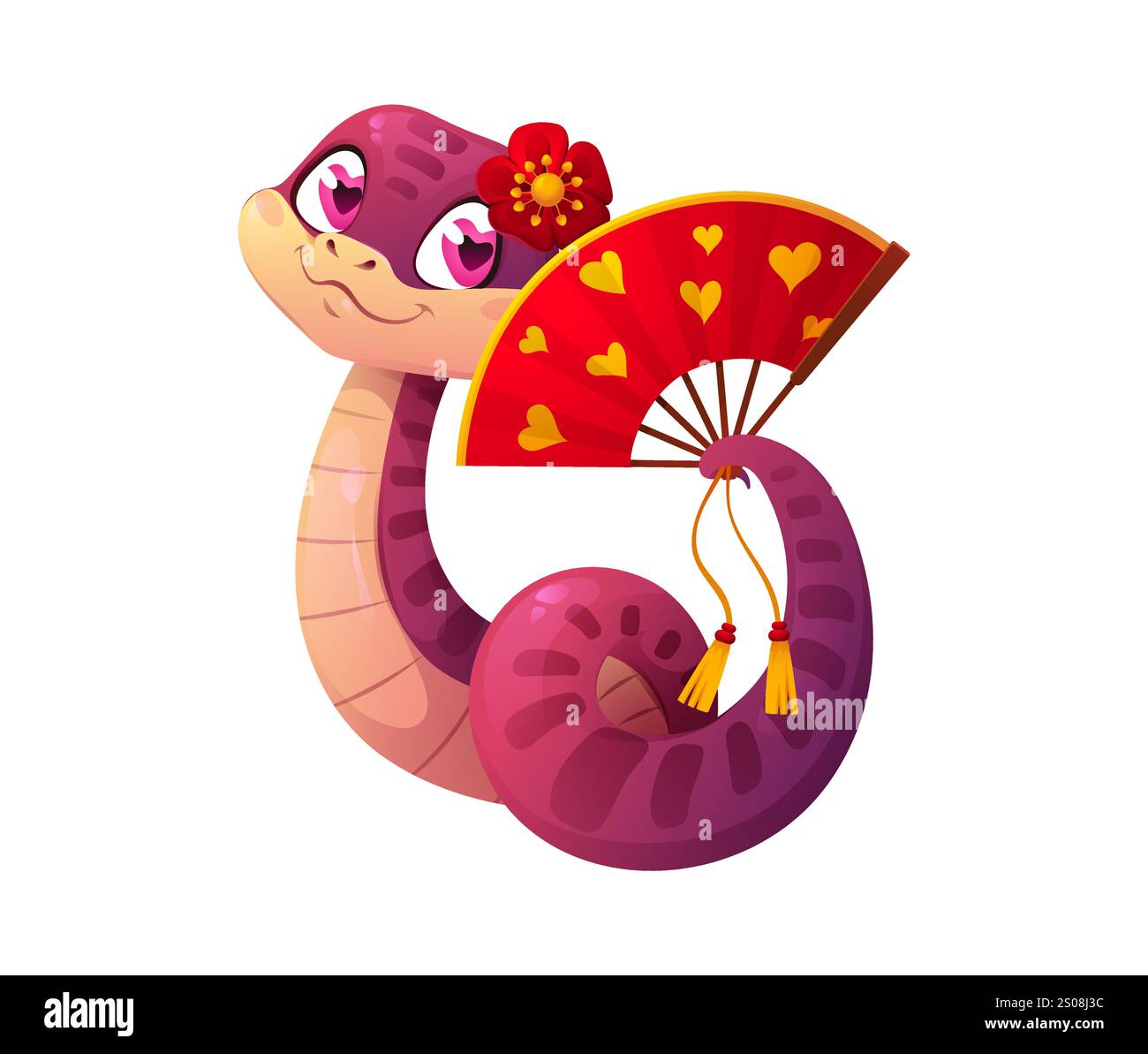 Valentine day cartoon snake character with flower on its head holding ...