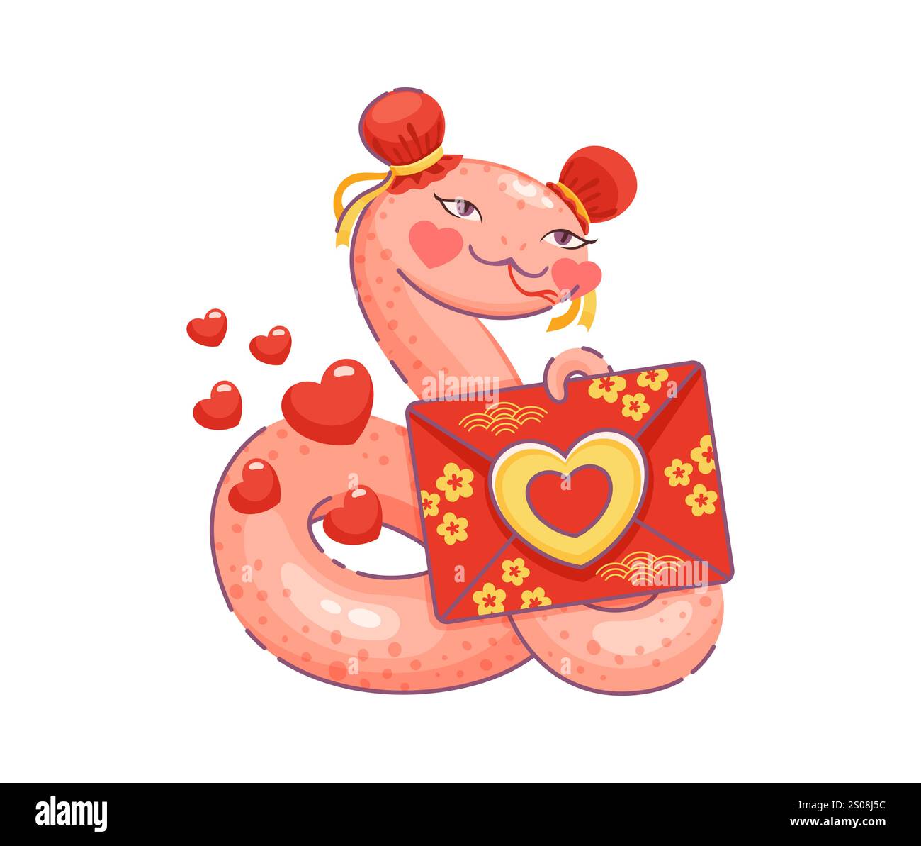 Cartoon valentines day Asian snake with love heart and letter. Vector ...
