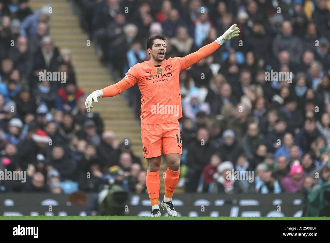 Stefan Ortega Moreno of Manchester City reacts during the Premier ...