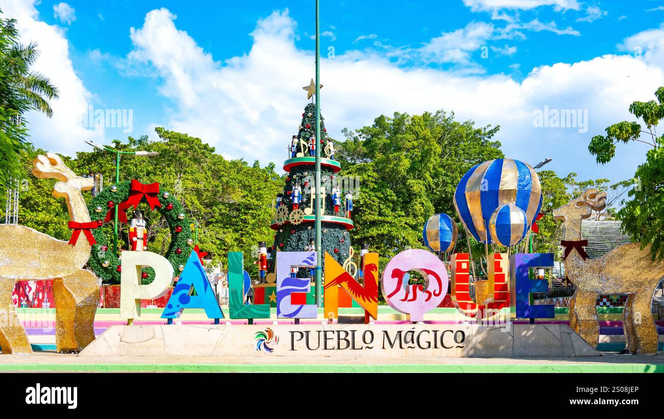Palenque, Chiapas, Mexico, Parque Central Palenque with Christmas ...