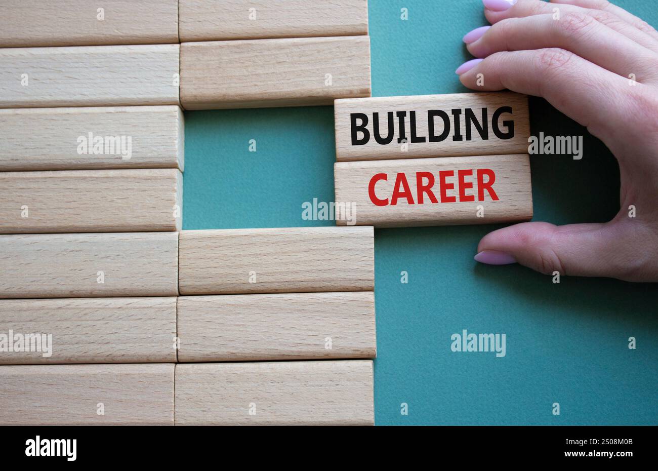Building Career symbol. Wooden blocks with words Building Career ...