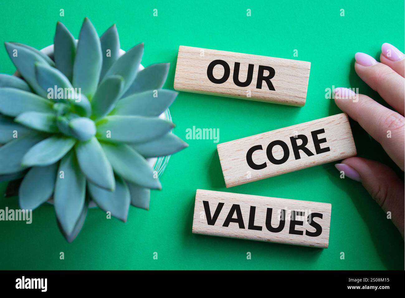 Our Core Values Symbol Concept Words Our Core Values On Wooden Blocks Beautiful Green