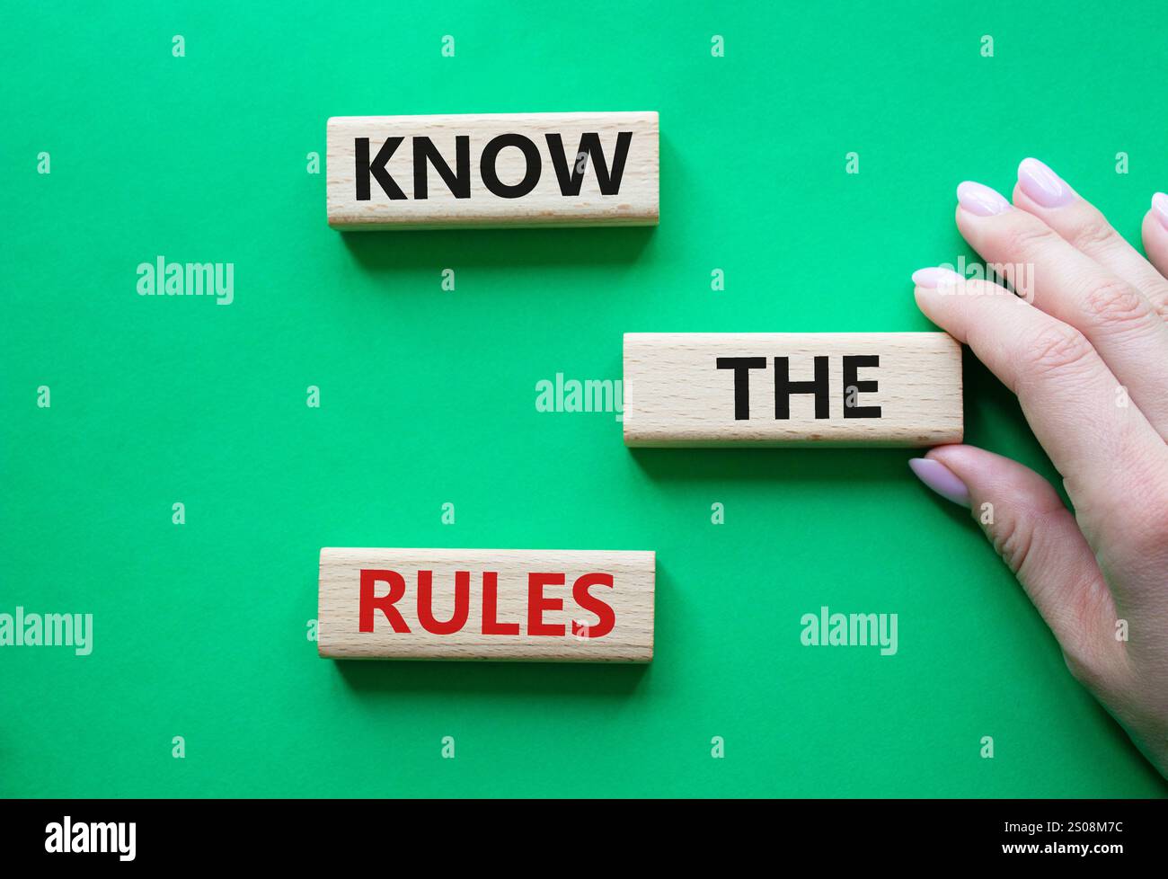 Know the rules symbol. Wooden blocks with words Know the rules ...