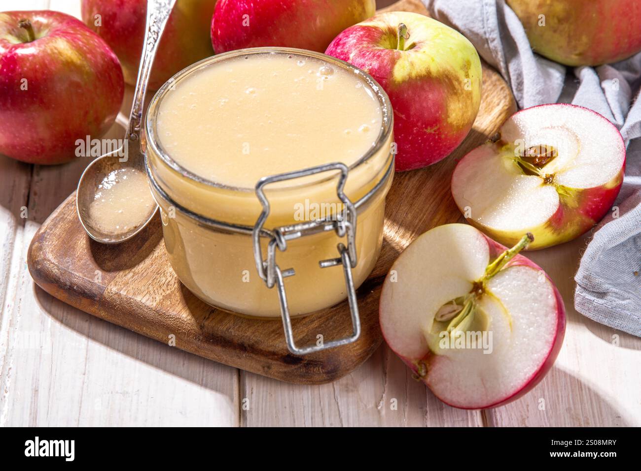 Homemade Organic Applesauce, healthy apple sauce in small jar with ...