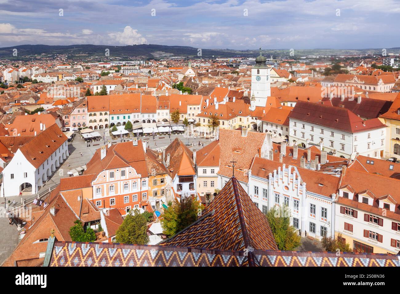 SIBIU (ROMANIA) - View of the historical centre of Sibiu, Transylvania ...