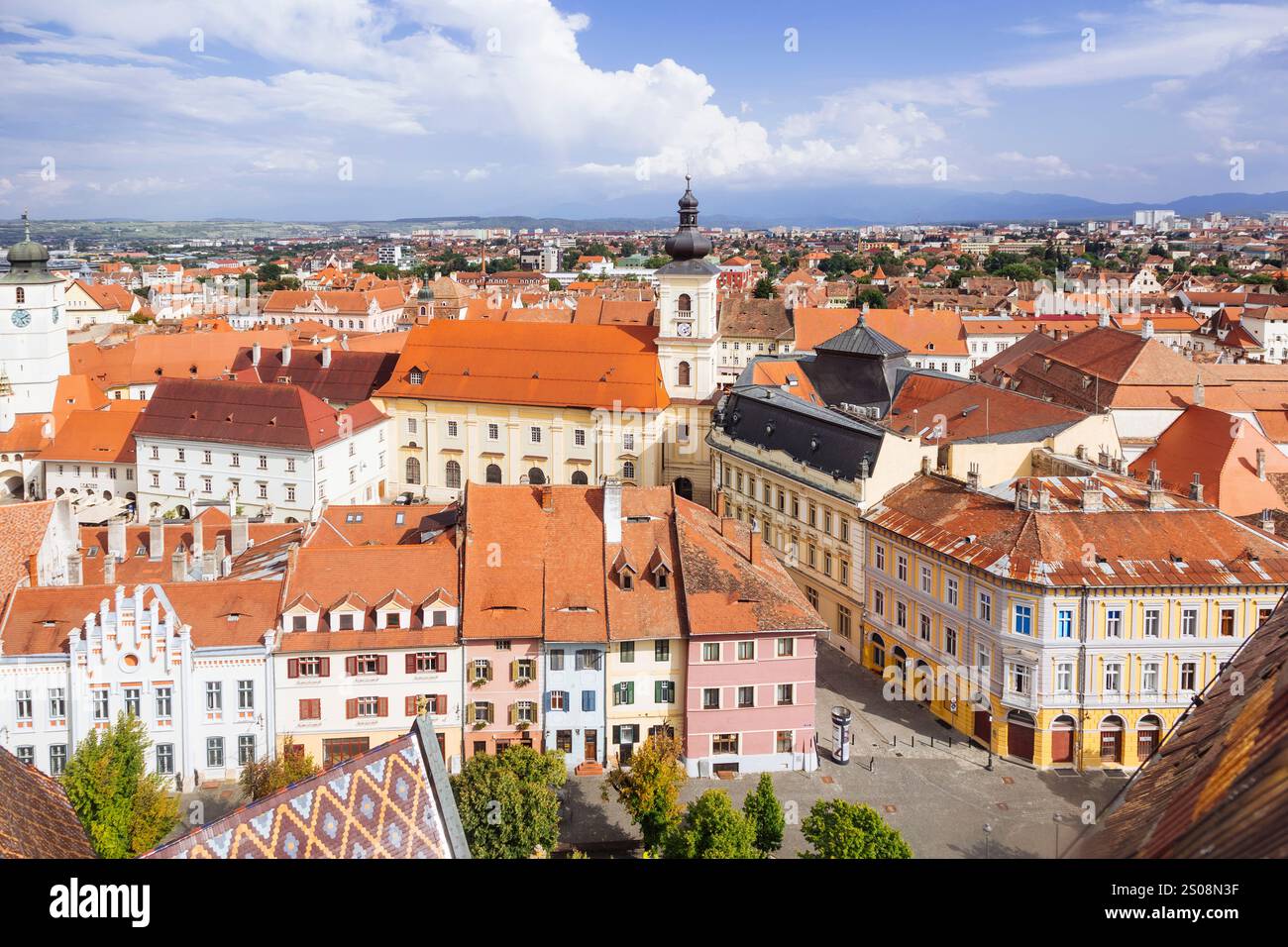 SIBIU (ROMANIA) - View of the historical centre of Sibiu, Transylvania ...