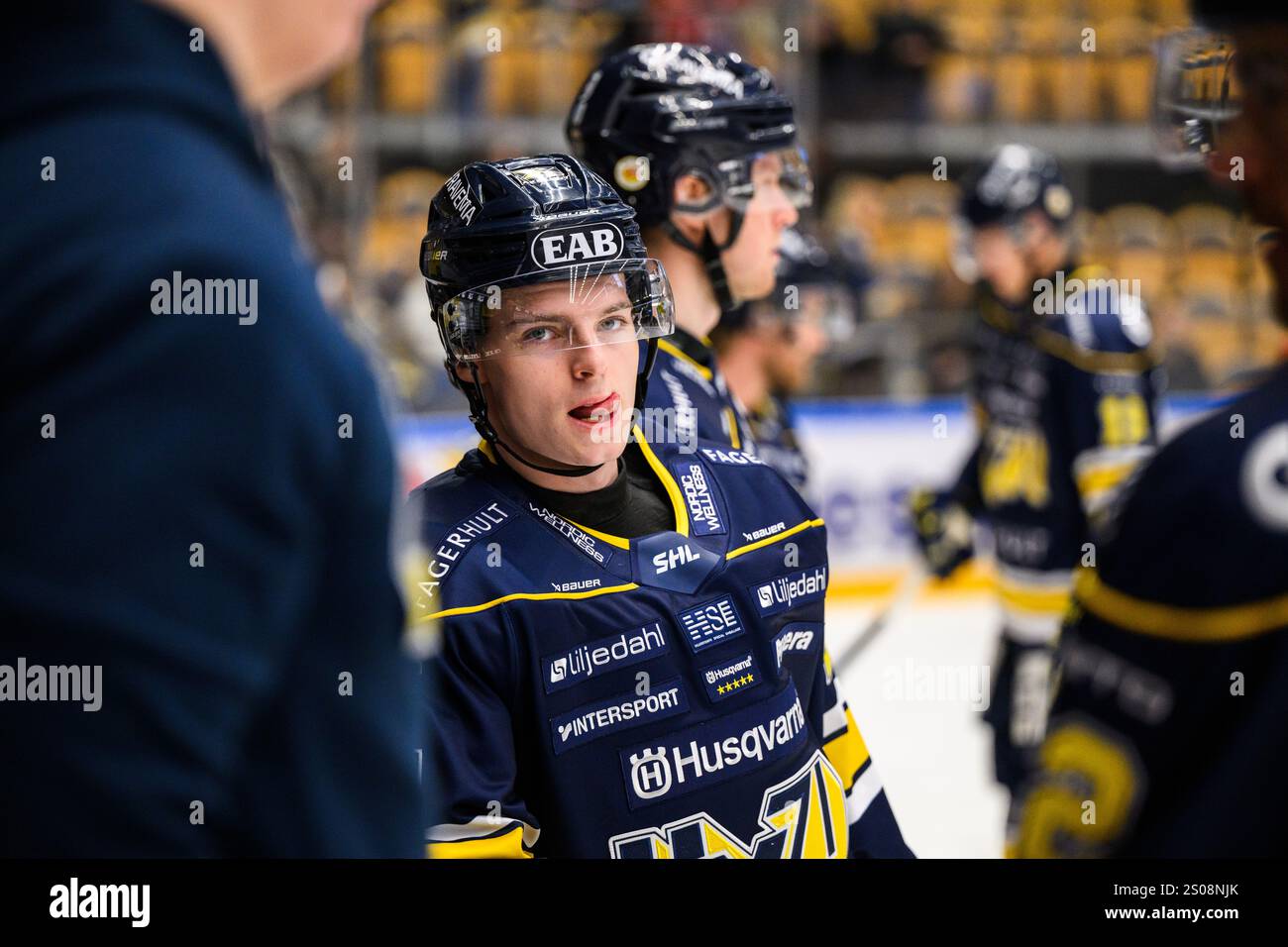 241226 HV71s Oscar Fisker Molgaard inför ishockeymatchen i SHL mellan HV71 och Luleå den 26 ...