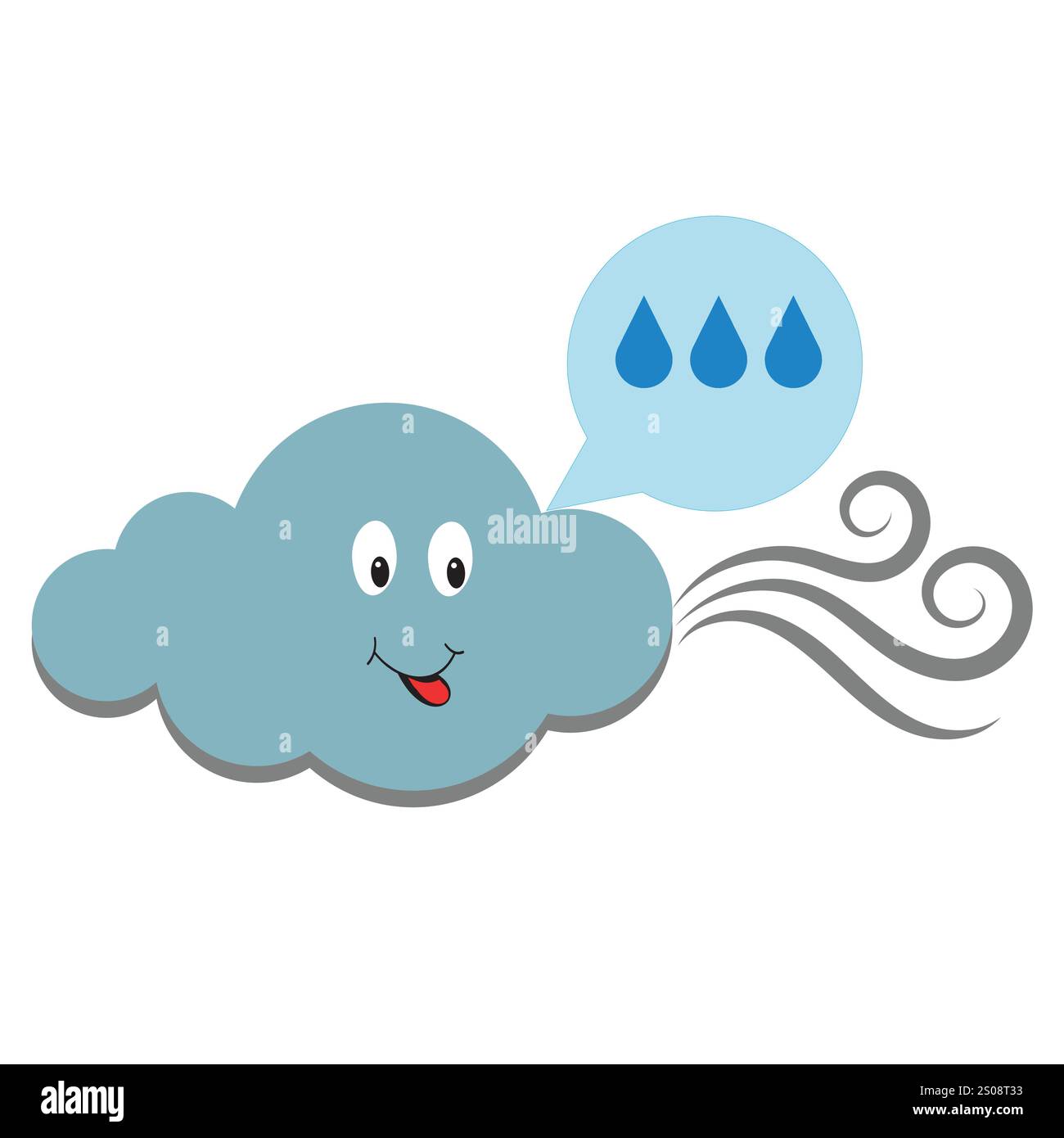 Cute cloud with wind symbol and a speech bubble with three raindrops ...