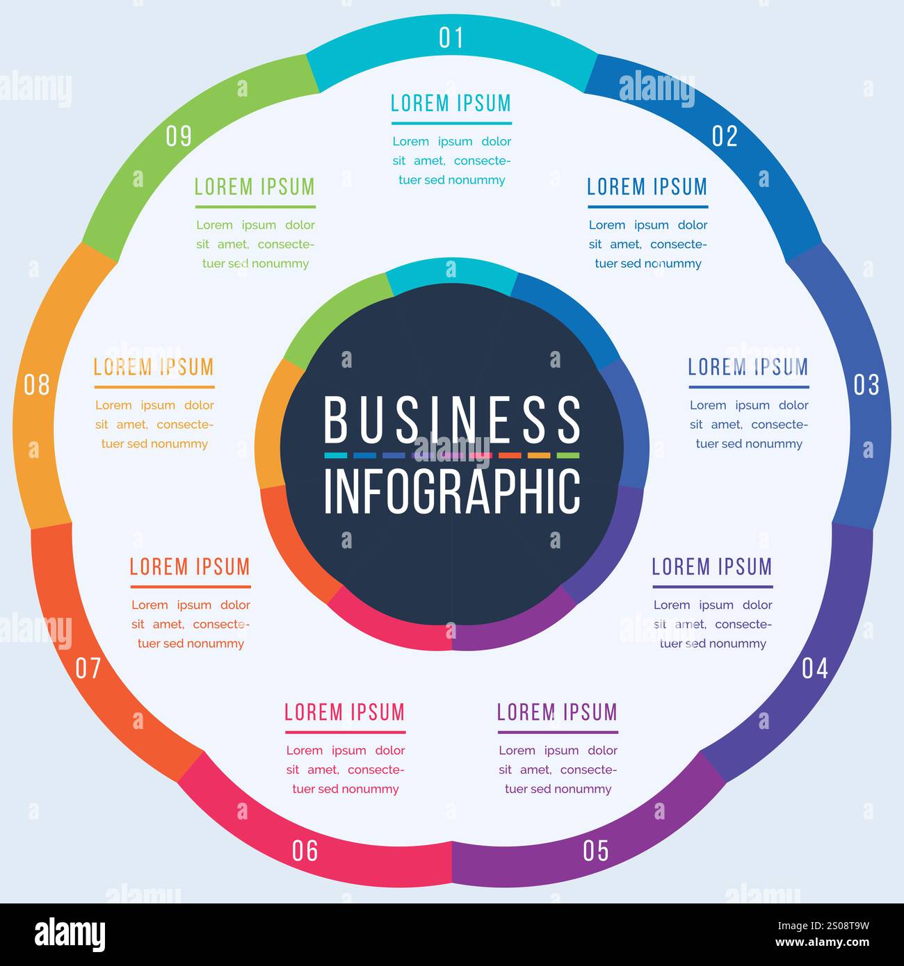 Infographic business information design 9 objects, steps, elements or options infographic circle ...