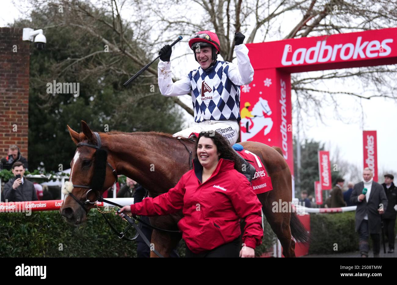 Jockey Paul Townend celebrates after winning the Ladbrokes King George ...