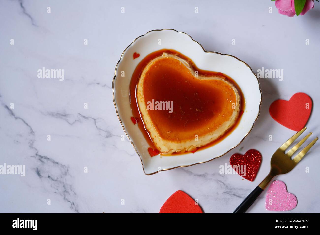 Heart shaped Creme caramel pudding or Caramel flan -Valentines day ...