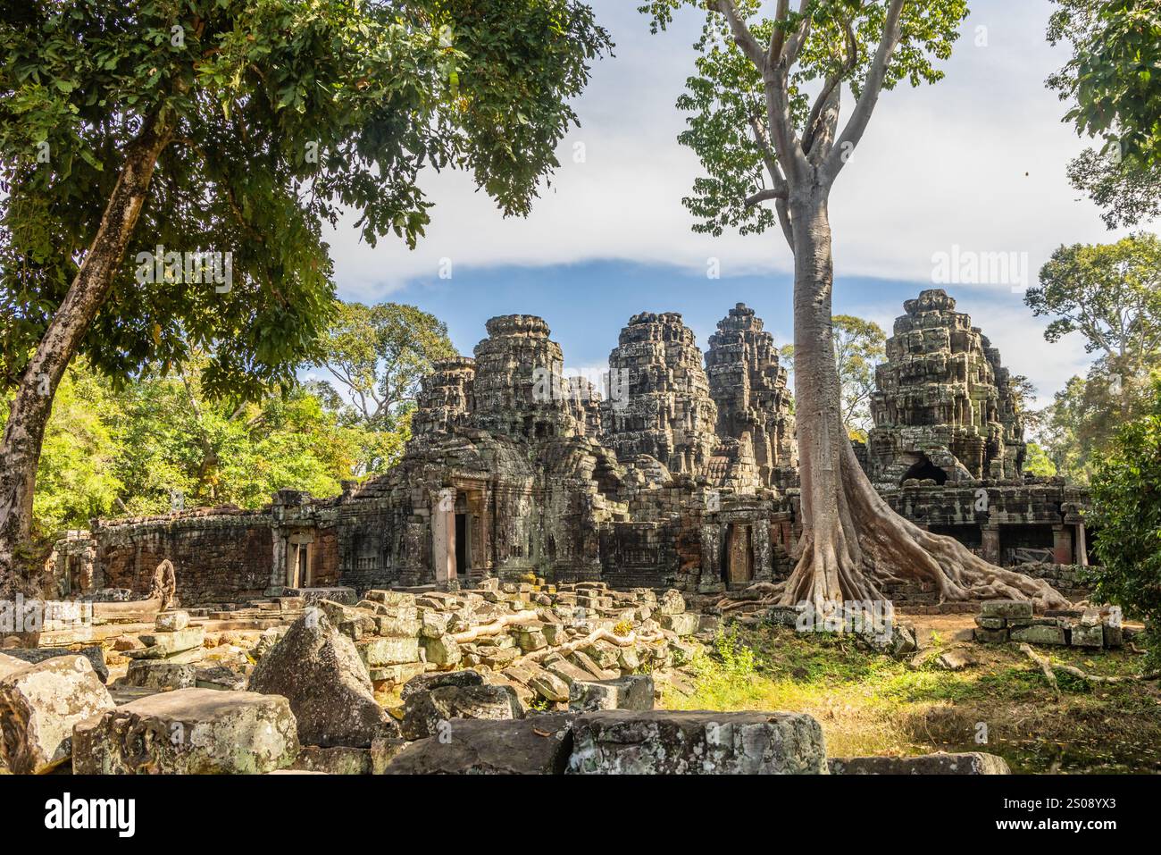 Ancient hindu Banteay Kdei khmer ruined temple hidden in jungle, Angkor ...