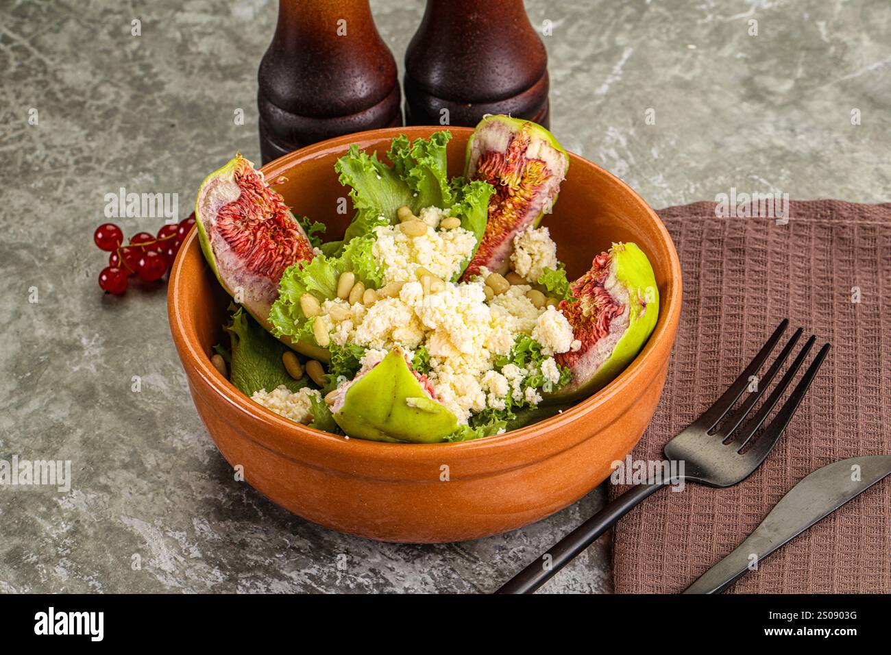 Salad with fig and sheep cottage cheese Stock Photo - Alamy
