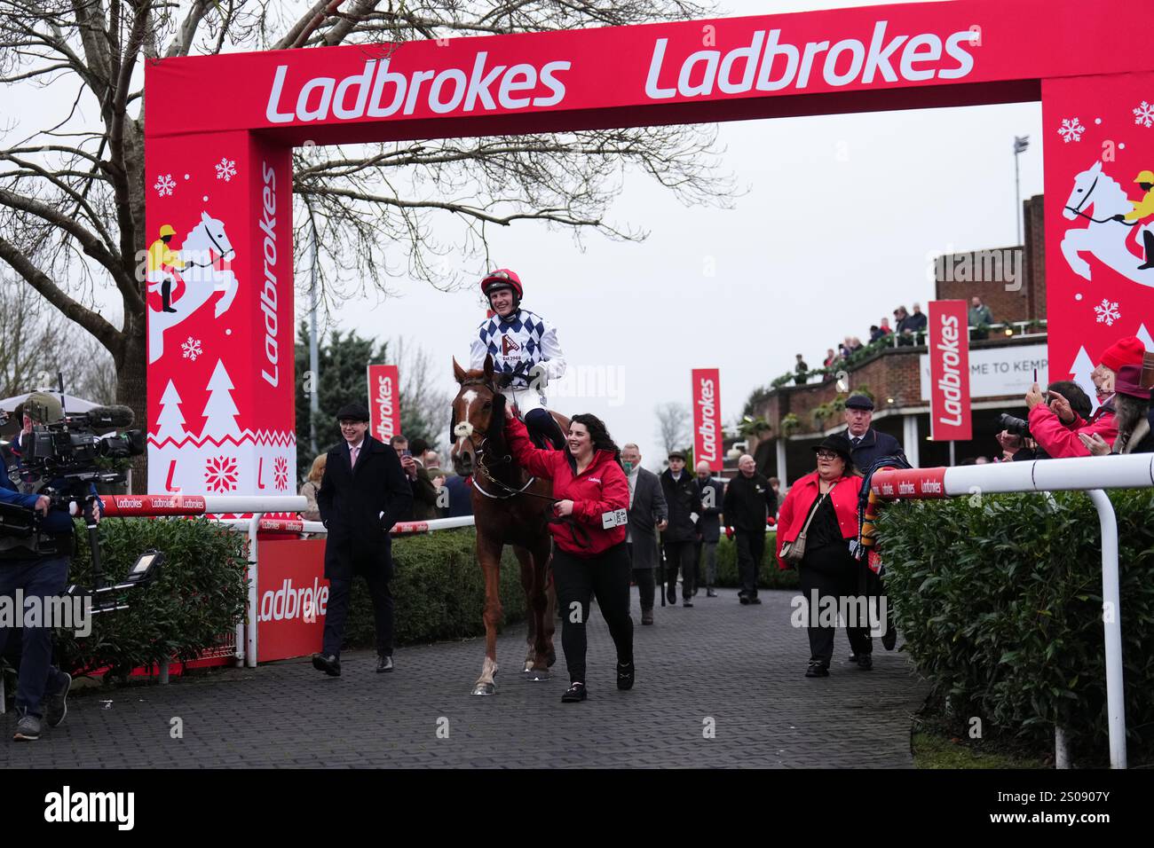Jockey Paul Townend celebrates after winning the Ladbrokes King George ...
