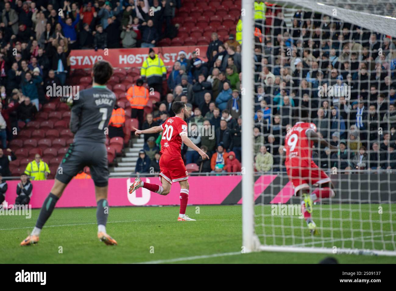 Middlesbrough's Finn Azaz scores the second goal of the game and ...