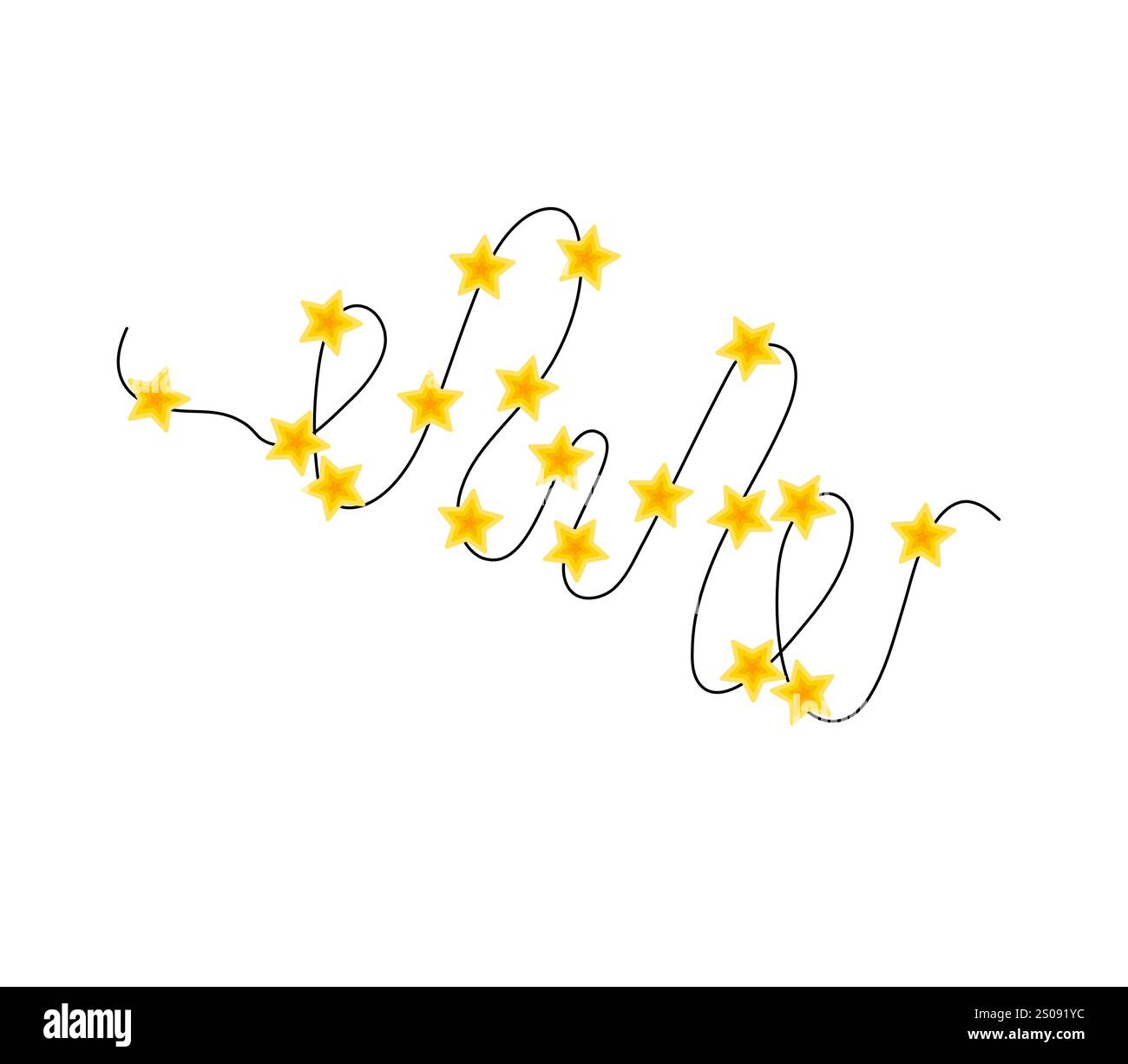 Christmas colorful bright yellow star lights curly string garland ...