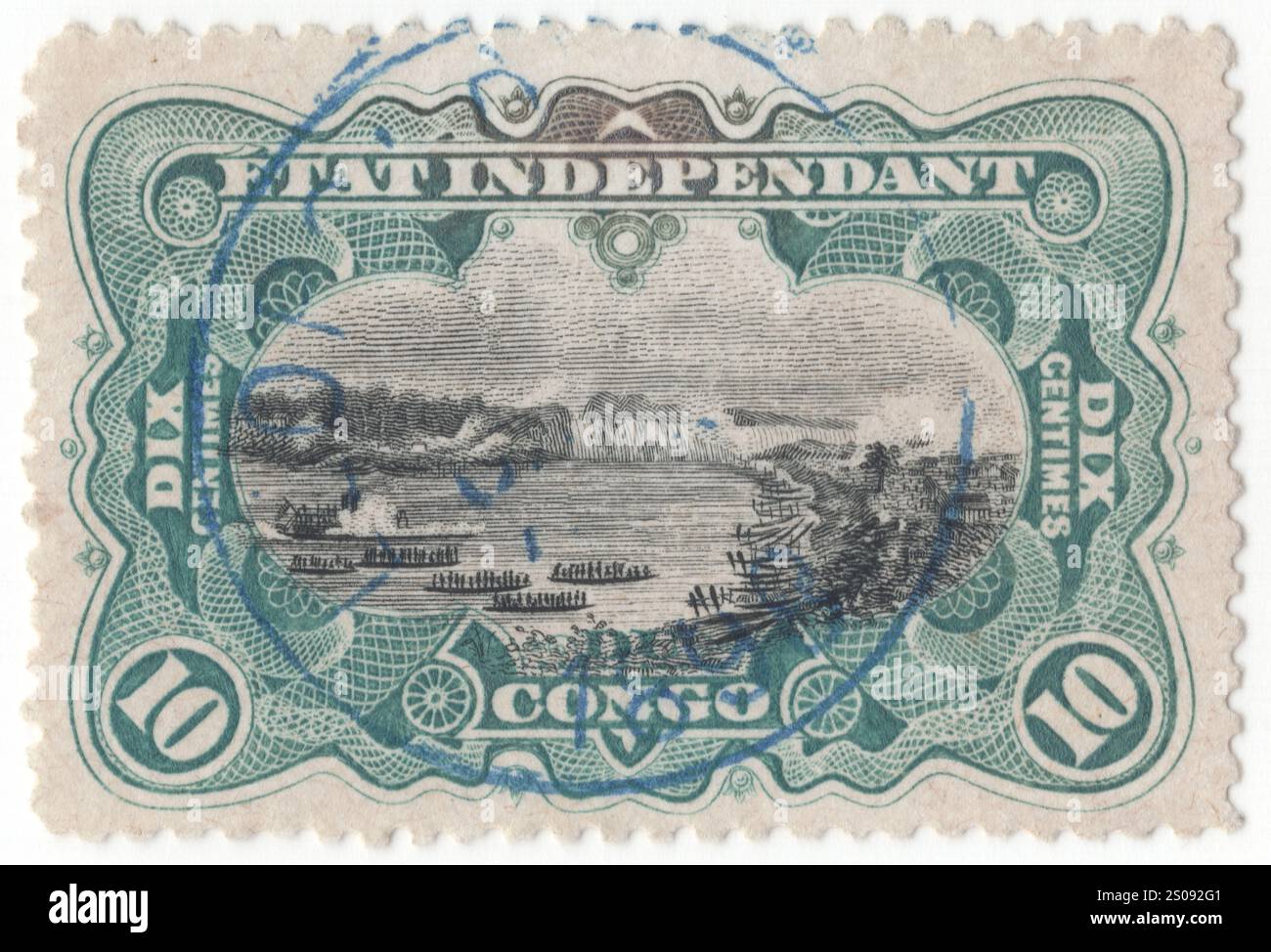BELGIAN CONGO - 1895 January 25: 10 centime greenish-blue and black ...