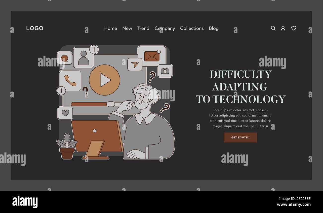 Senior man struggles with digital technology concept. Confusion with ...