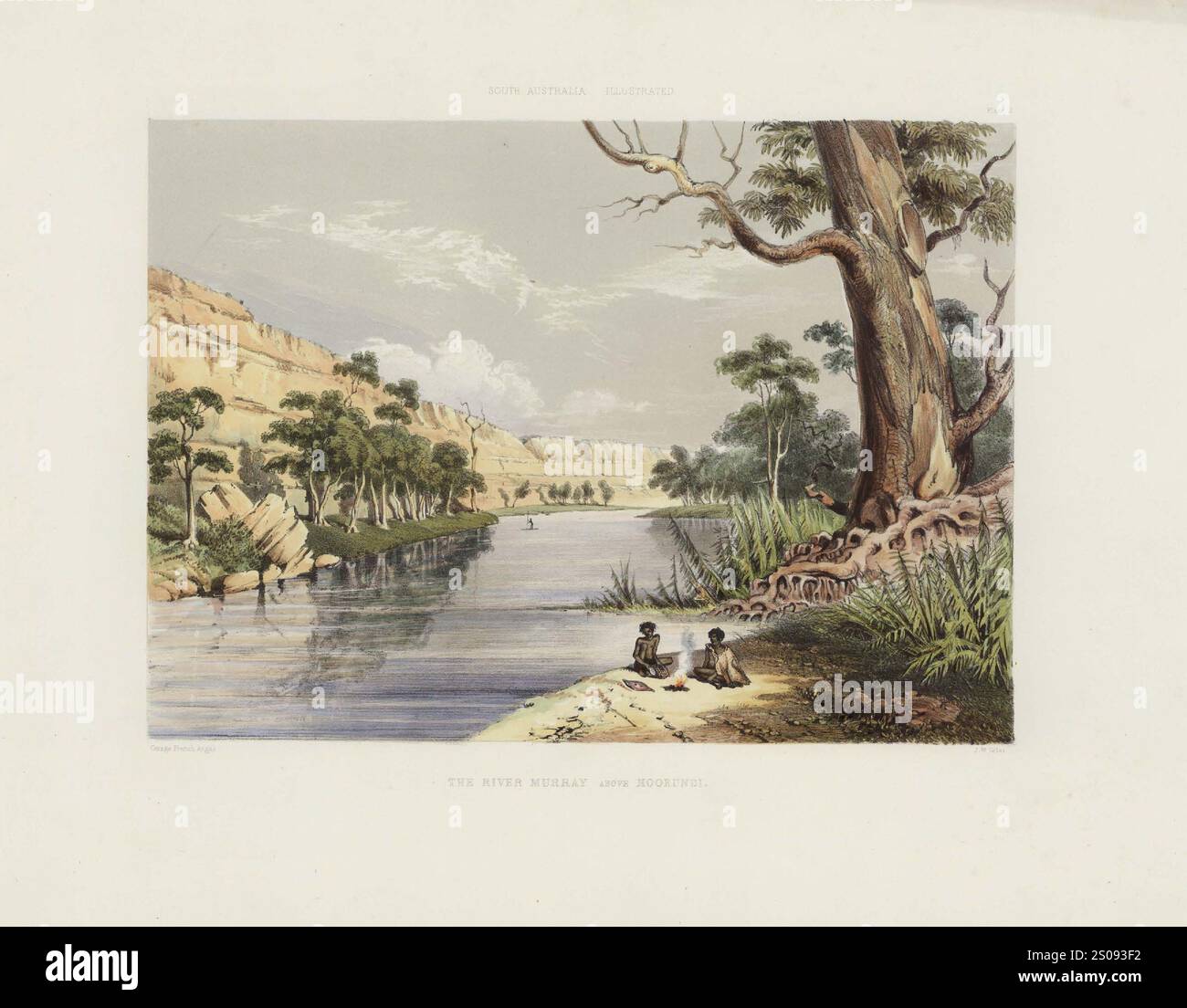 The River Murray above Moorundi. Vintage Illustration from South ...