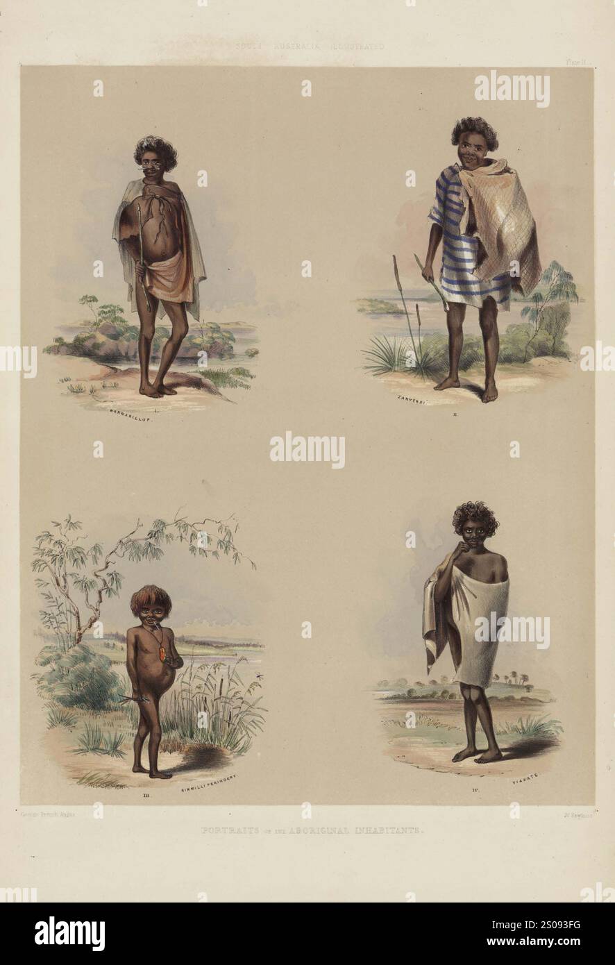Portraits of Aboriginal Inhabitants. Vintage Illustration from South ...