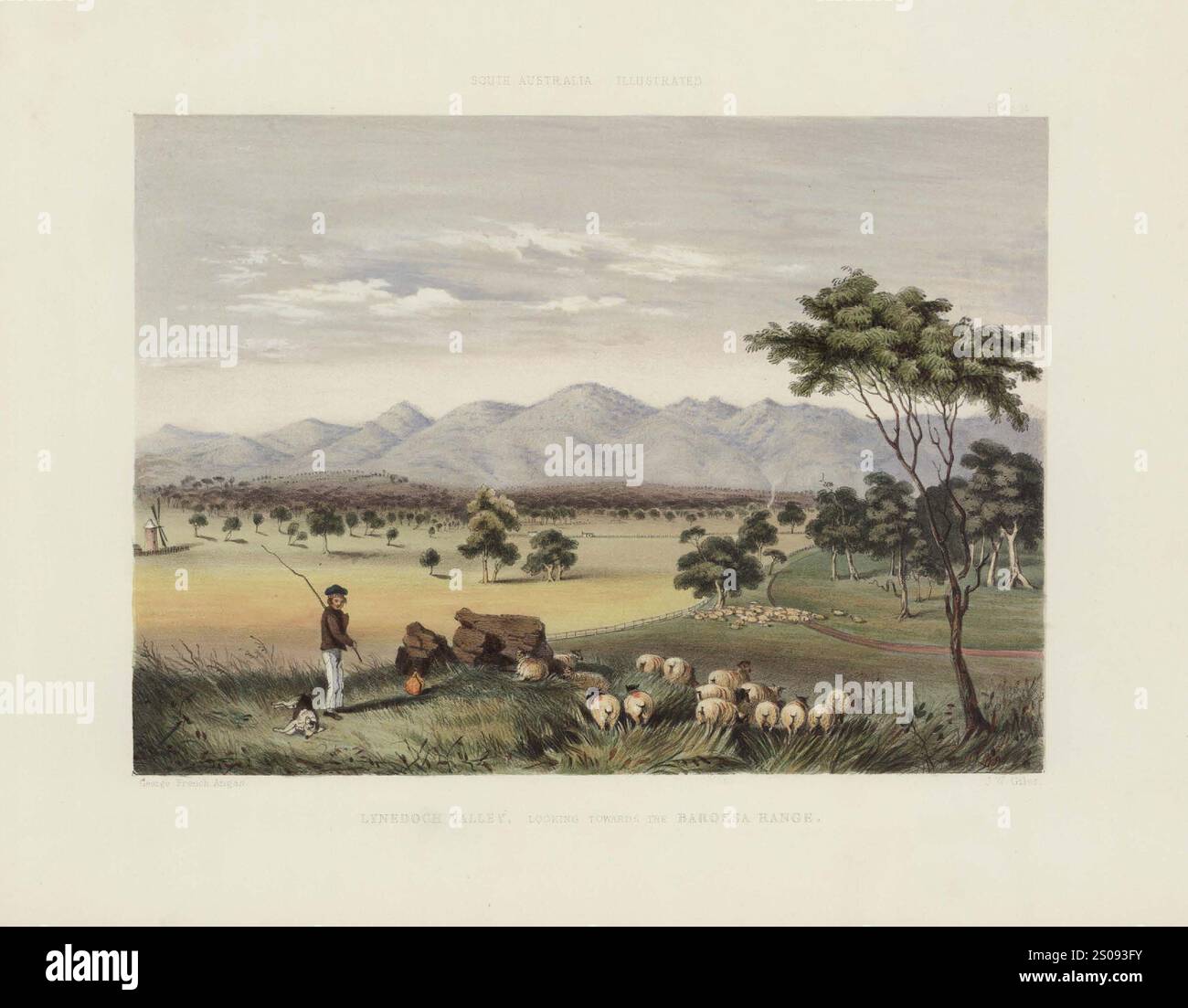 Lynedich Valley, towards Borassa Range. Vintage Illustration from South ...